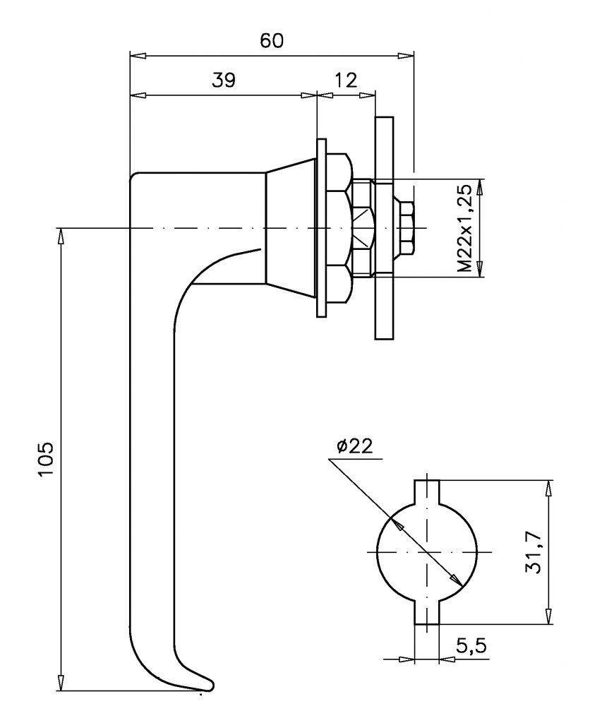 Manecilla con llave y cilindro descentrado - Inlok